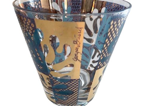 Rare Georges Briard Double Old Fashioned Glasses In The Tempo Pattern