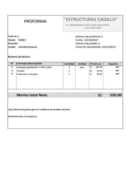 Modelo De Proforma Pdf