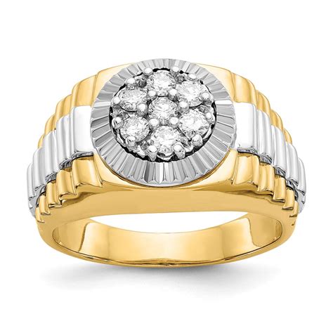 14k Two Tone Aa Diamond Mens Ring