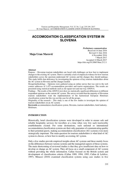 Pdf Accomodation Classification System In Slovenia