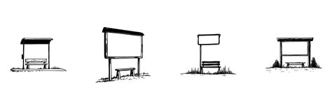 Bus Stop And Bench Doodle Sketch Set Public Transportation Waiting