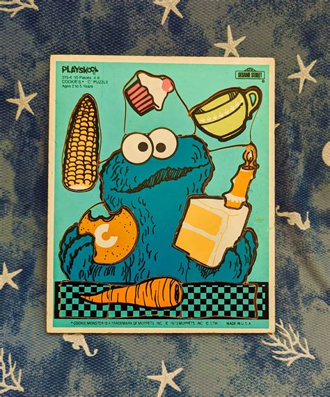 Sesame Street Playskool Cookie Monster Cookies And Berts B Wooden Vintage Puzzles Etsy