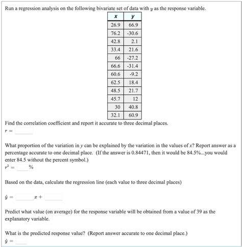 Solved Run a regression analysis on the following bivariate | Chegg.com