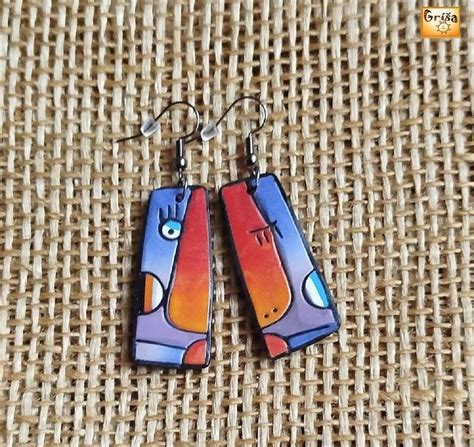 Náušnice Visací Dámské Oranžové à La Picasso č 77 Od Gríša Flercz