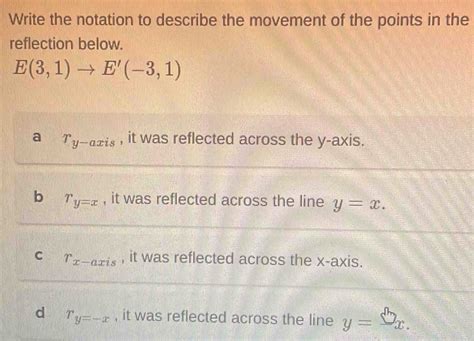 Solved Write The Notation To Describe The Movement Of The Points In The Reflection Below E31