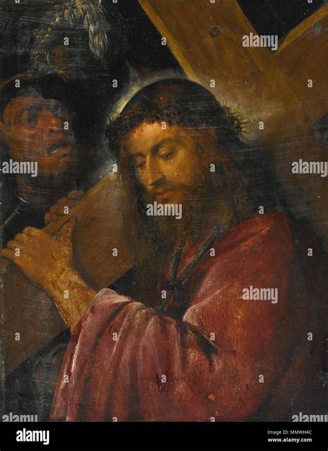 Christ Carrying The Cross Oil On Walnut Panel 711 By 562 Cm