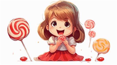 Una Niña Feliz Comiendo Dulces Al Estilo De Los Dibujos Animados