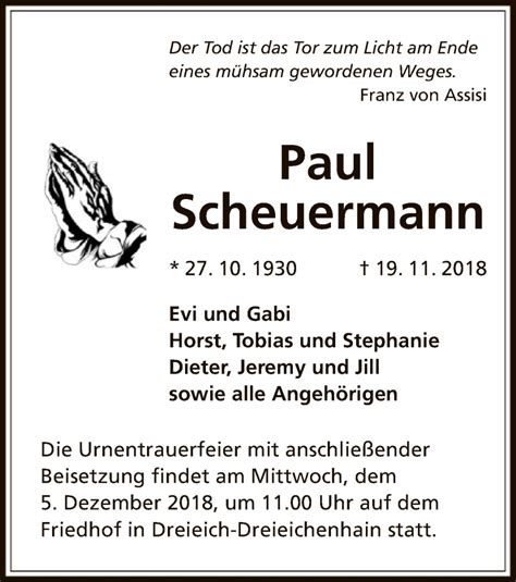 Traueranzeigen Von Paul Scheuermann Trauer Op Online De