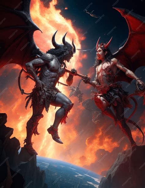 Premium Ai Image A Surrealistic Battle Between Satan And God In The