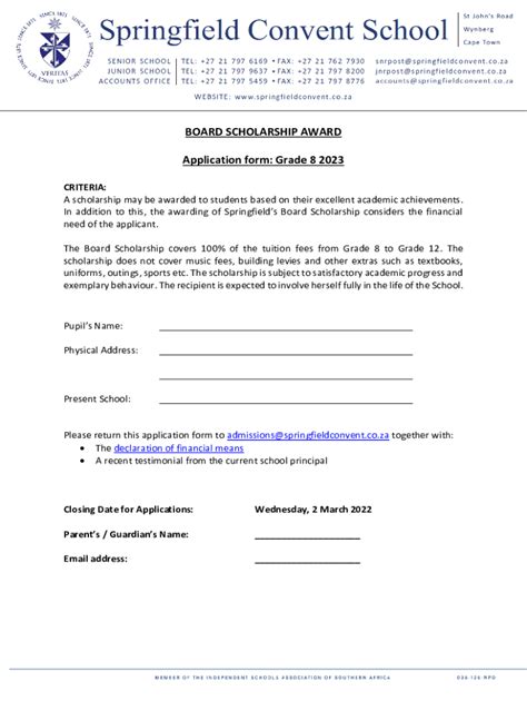 Fillable Online Board Scholarship Award Application Form Fax Email