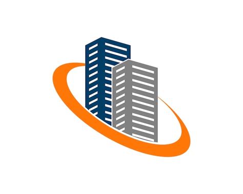 Edifício Imobiliário No Círculo Laranja Vetor Premium