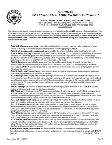 Residential Code Information Sheet