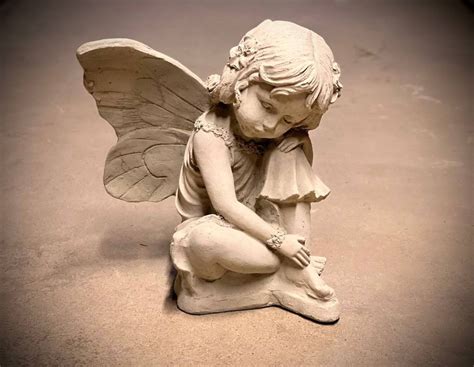 Sitting Pixie With Flowers Figure Concrete Pixie Statue Detailed Girl