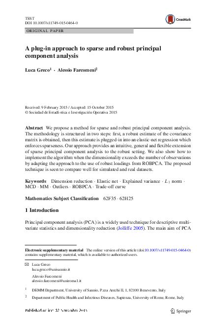 Pdf A Plug In Approach To Sparse And Robust Principal Component Analysis