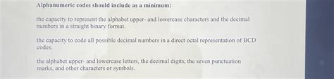 Alphanumeric Codes Should Include As A Minimumthe