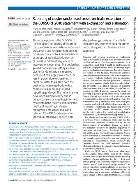 Pdf Reporting Of Cluster Randomised Crossover Trials Extension Of