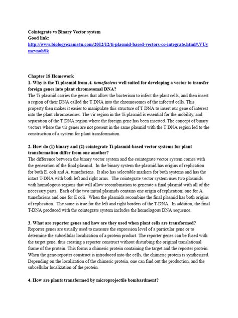 Cointegrate Vs Binary Vector System Docx Pdf Vector Molecular Biology Plasmid