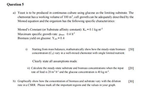 Solved A Yeast Is To Be Produced In Continuous Culture
