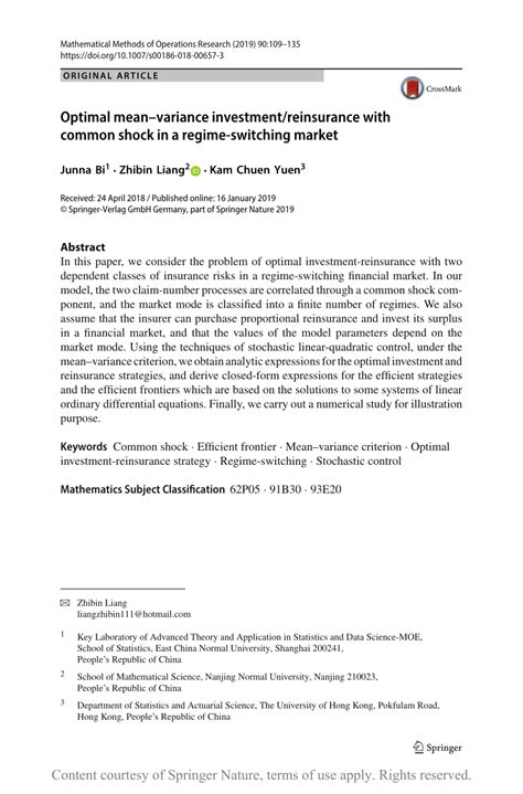 Optimal Meanvariance Investmentreinsurance With Common Shock In A