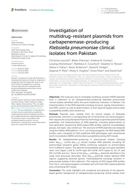 Pdf Investigation Of Multidrug Resistant Plasmids From Carbapenemase Producing Klebsiella