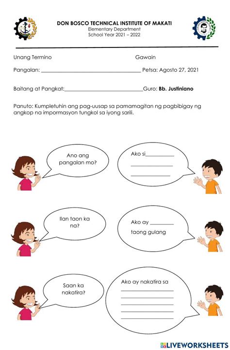 Pagpapakilala N… Free Interactive Worksheets 5140046