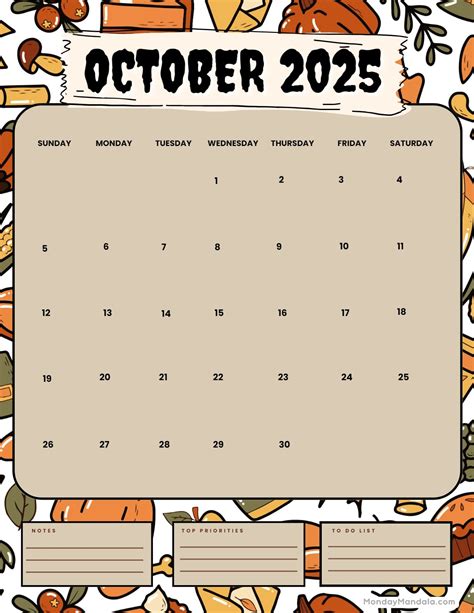 Printable October 2025 Calendar Page