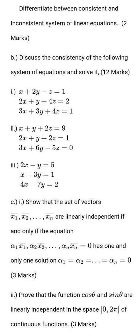 Solved Differentiate Between Consistent And Inconsistent System Of Linear Equations 2 Marks