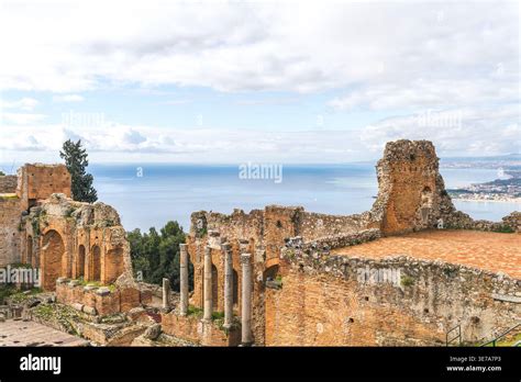 Ancient Greek Theater In Taormina Sicily Offers Stunning Views Of The