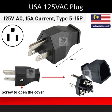 Usa 3 Pin Plug 5 15p 125v Ac 15a Nema 5 15 110v Cable Mount Lazada
