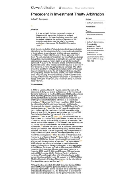 Precedent In Investment Treaty Arbitration Pdf Precedent