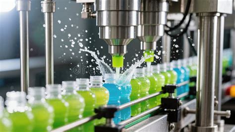 Automated Beverage Bottling Process With Splashing Liquid At