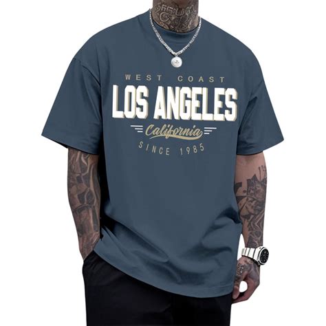 Cutever Los Angeles California T Shirt Men Vintage Short Sleeve