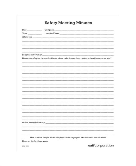 Safety Meeting Minutes Template Word