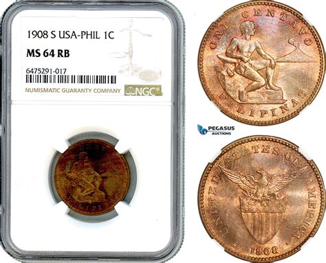 Philippines Us Administration 1 Centavo 1908 Ngc Ms64rb Ma Shops