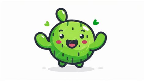 Premium Photo Chibi Emote Of A Cute Cactus Waving And Smiling Flat Design