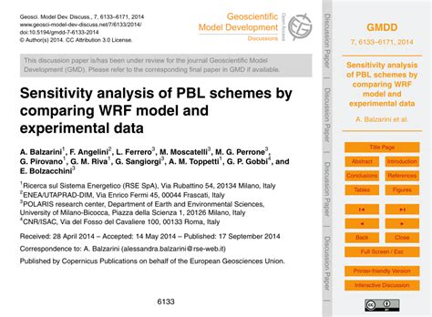 Pdf Sensitivity Analysis Of Pbl Schemes By Comparing Wrf Model And