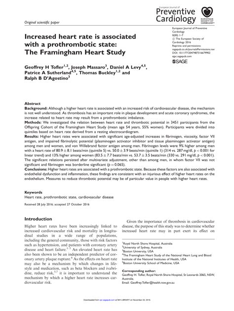 Pdf Increased Heart Rate Is Associated With A Prothrombotic State