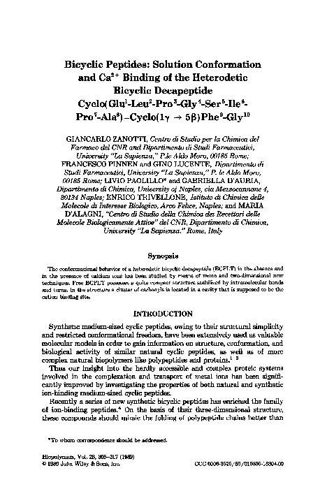 Pdf Bicyclic Peptides Solution Conformation And Ca2 Binding Of The Heterodetic Bicyclic