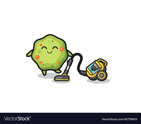 Cute Puke Holding Vacuum Cleaner Royalty Free Vector Image
