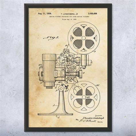 Film Projector Patent Wall Art Poster Canvas Or Framed Actor T Filmmaker Hollywood