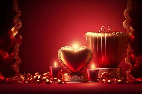 Premium Ai Image Love Romantic Red Background With Red Hearts And Candles