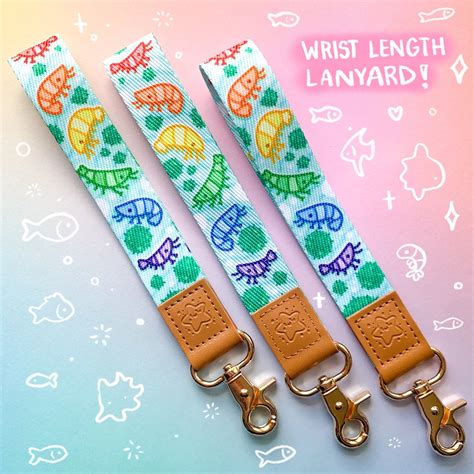 Rainbow Shrimp Lanyard Cute Shimp Meme Colorful Aquarium Cherry Shrimp Cute Wristlet Keychain