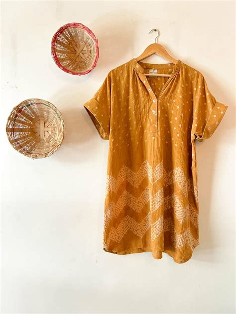 Shibori Mirror Ochre Dress Yellow House Parra