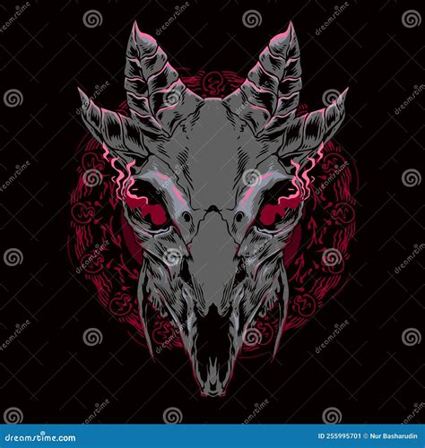 The Skull Goat Devil Dark Art Tshirt Design Stock Illustration