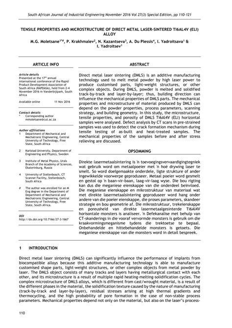 Pdf Tensile Properties And Microstructure Of Direct Metal Laser Sintered Ti6al4v Eli Alloy