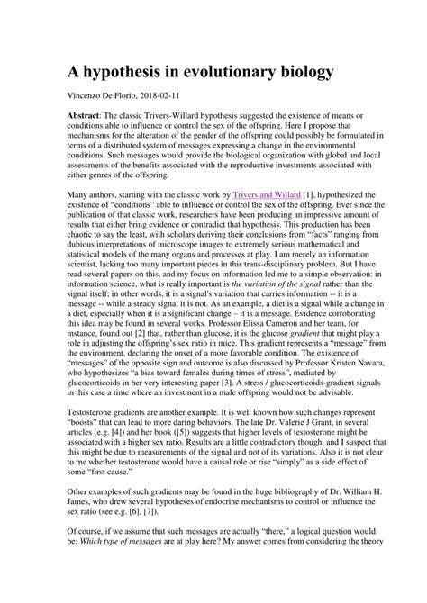 Pdf A Hypothesis In Evolutionary Biology