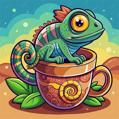Premium Vector A Cartoon Of A Lizard With A Cup Of Coffee