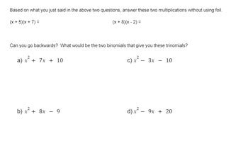 Factoring Trinomials Introduction Discovery Tpt