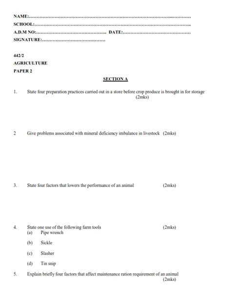 2025 Form 3 Agriculture Paper 1 2 End Term 2 Exam With Marking Scheme