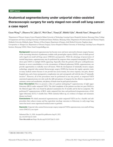 Pdf Anatomical Segmentectomy Under Uniportal Video Assisted